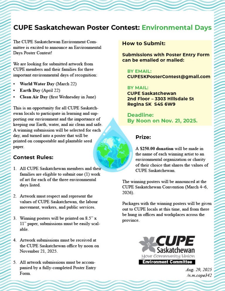 CUPE Saskatchewan Poster Contest: Environmental Days – CUPE 59